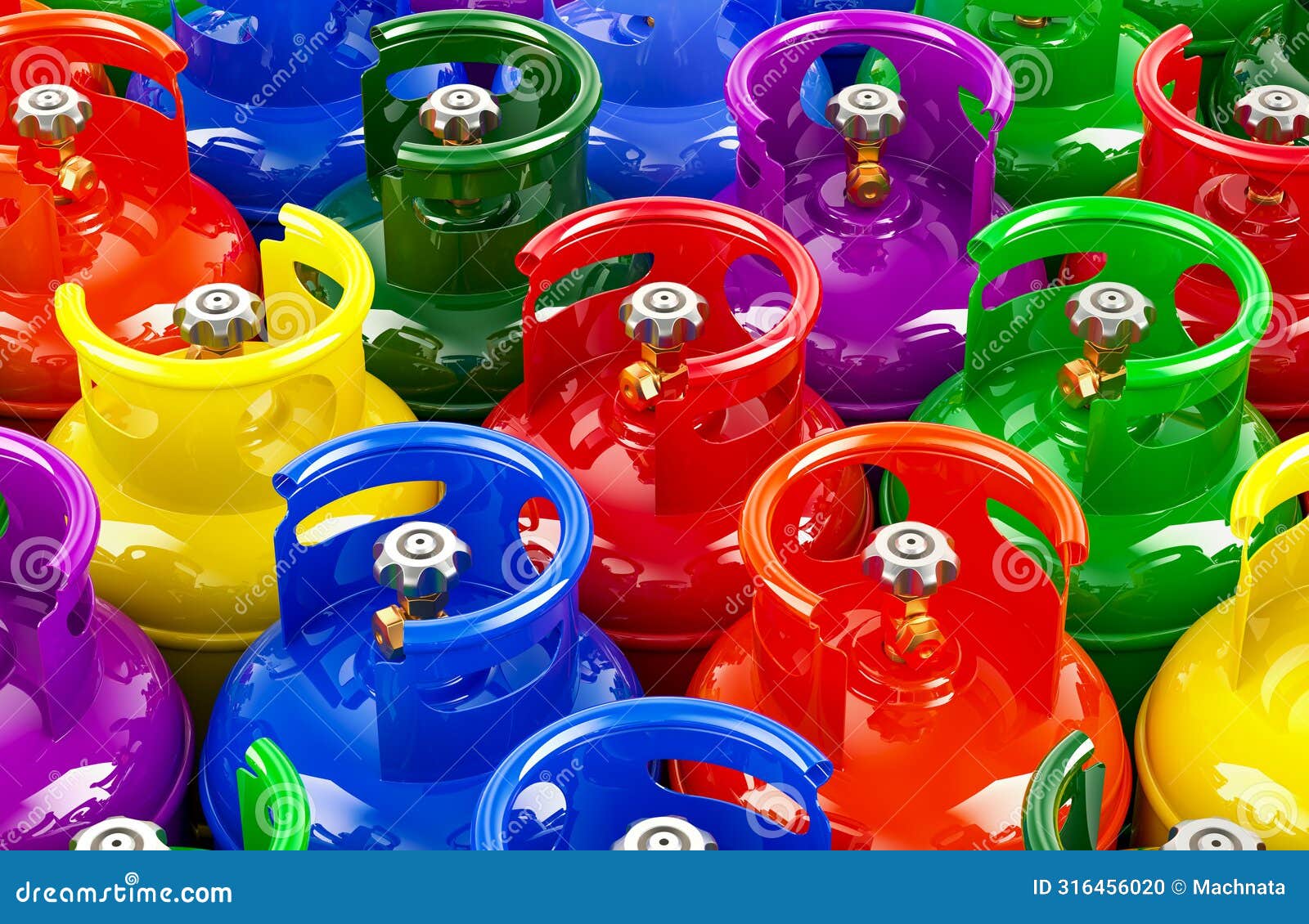 Background from Colored Gas Cylinders with Compressed Gas, Top View. 3D ...