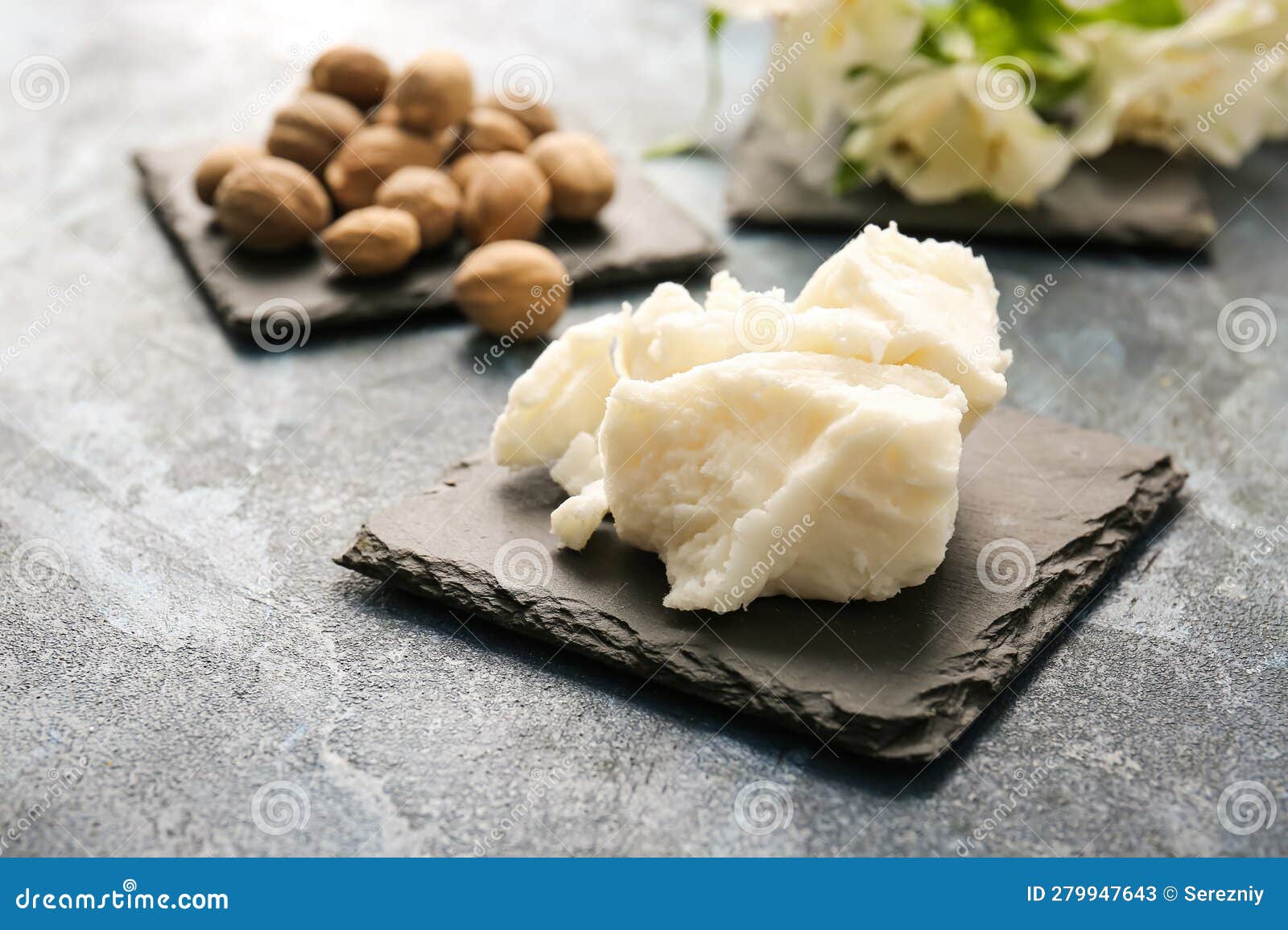 Shea Butter and Nuts on Color Background Stock Image - Image of ...
