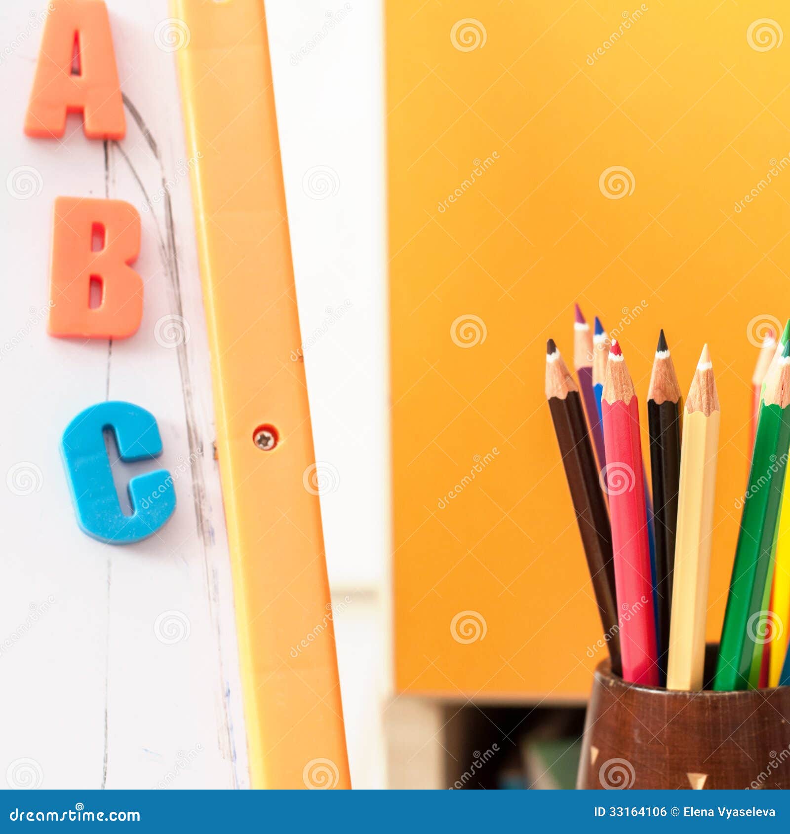 Background with Colored Pencils and Letters Stock Photo - Image of ...