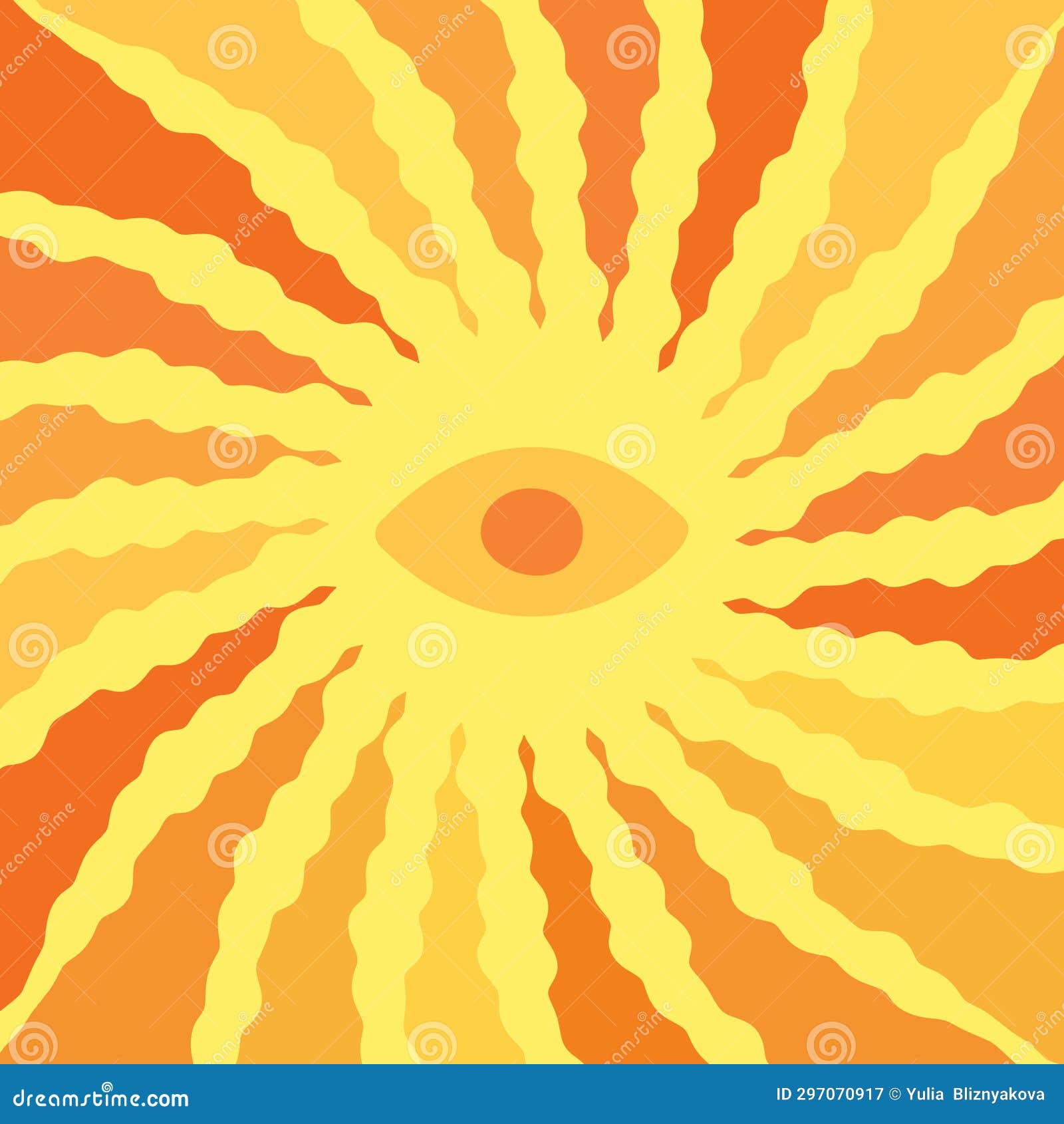 Background of Colored Sun with an Eye in Center. Retro Groovy Sunburst ...
