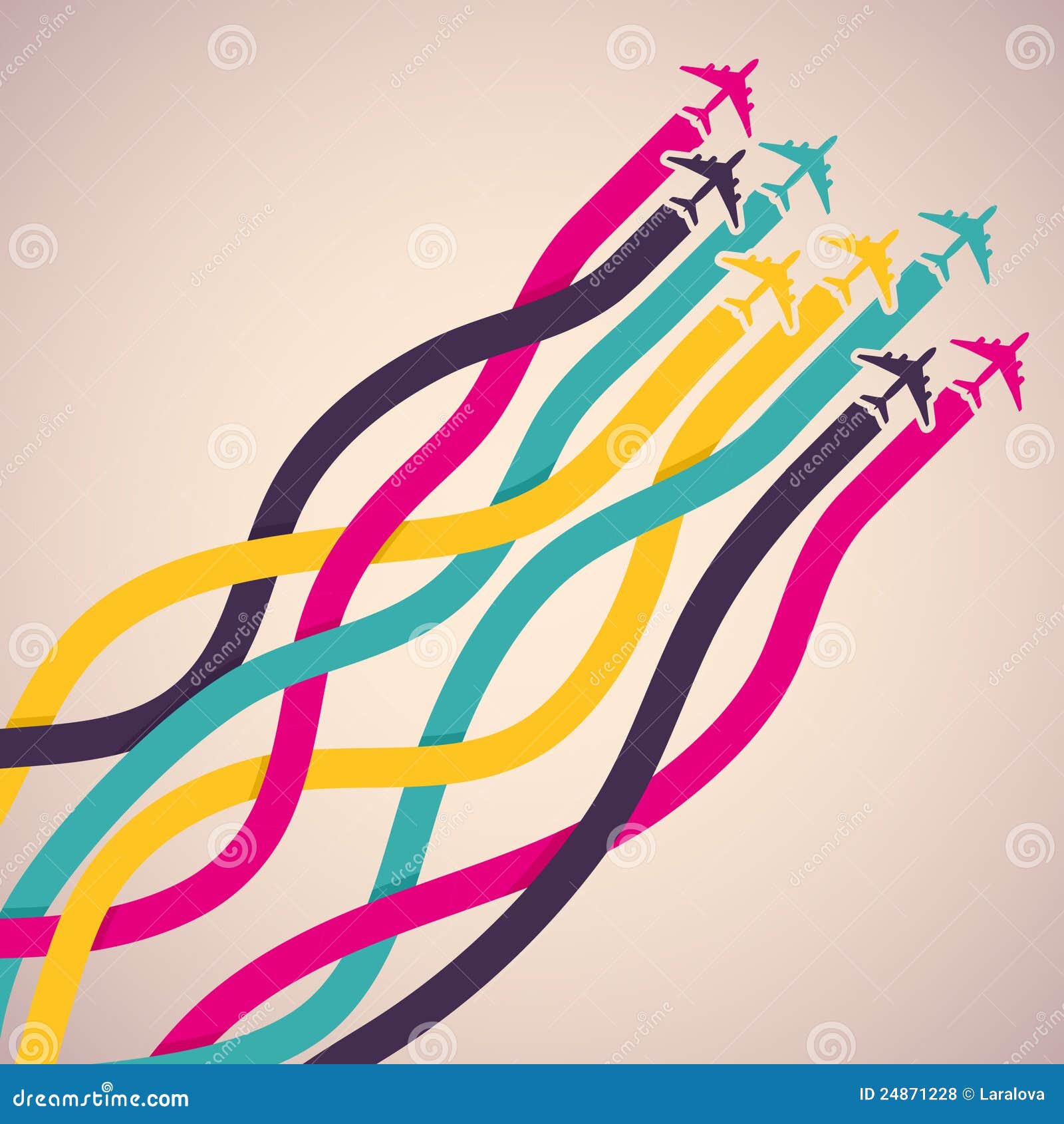 Background with Colorful Airplanes Stock Vector - Illustration of route ...