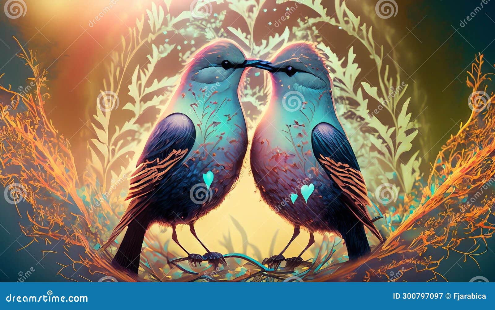 Background of Colorful Pair of Birds Stock Illustration - Illustration ...