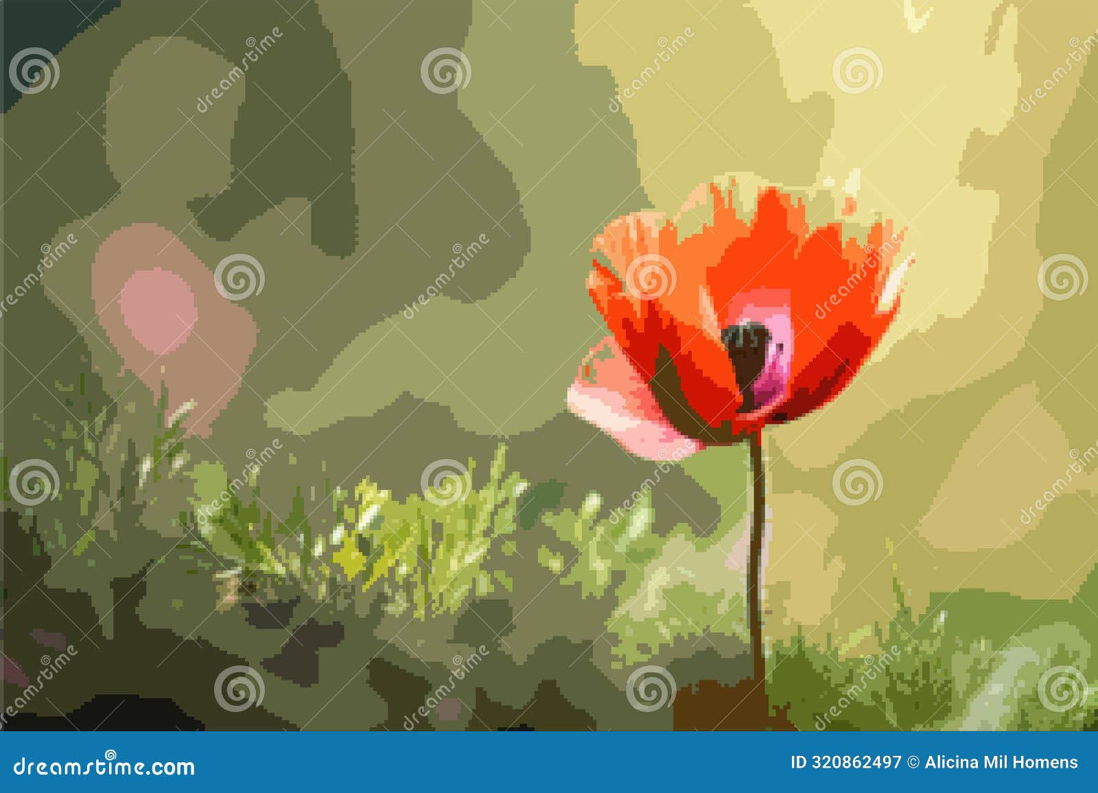 Background with Colorful Poppy in Pixel Art Style Stock Illustration ...