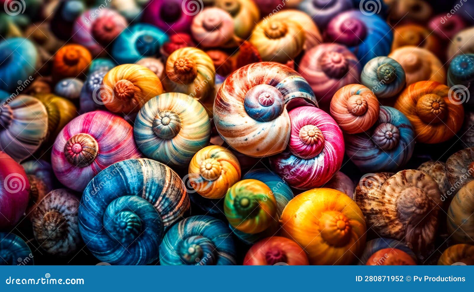 Background of Colorful Snail Shells, Generative AI. Stock Illustration ...