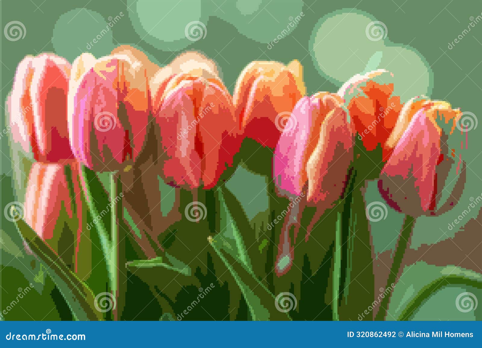 Background with Colorful Tulips in Pixel Art Style Stock Illustration ...