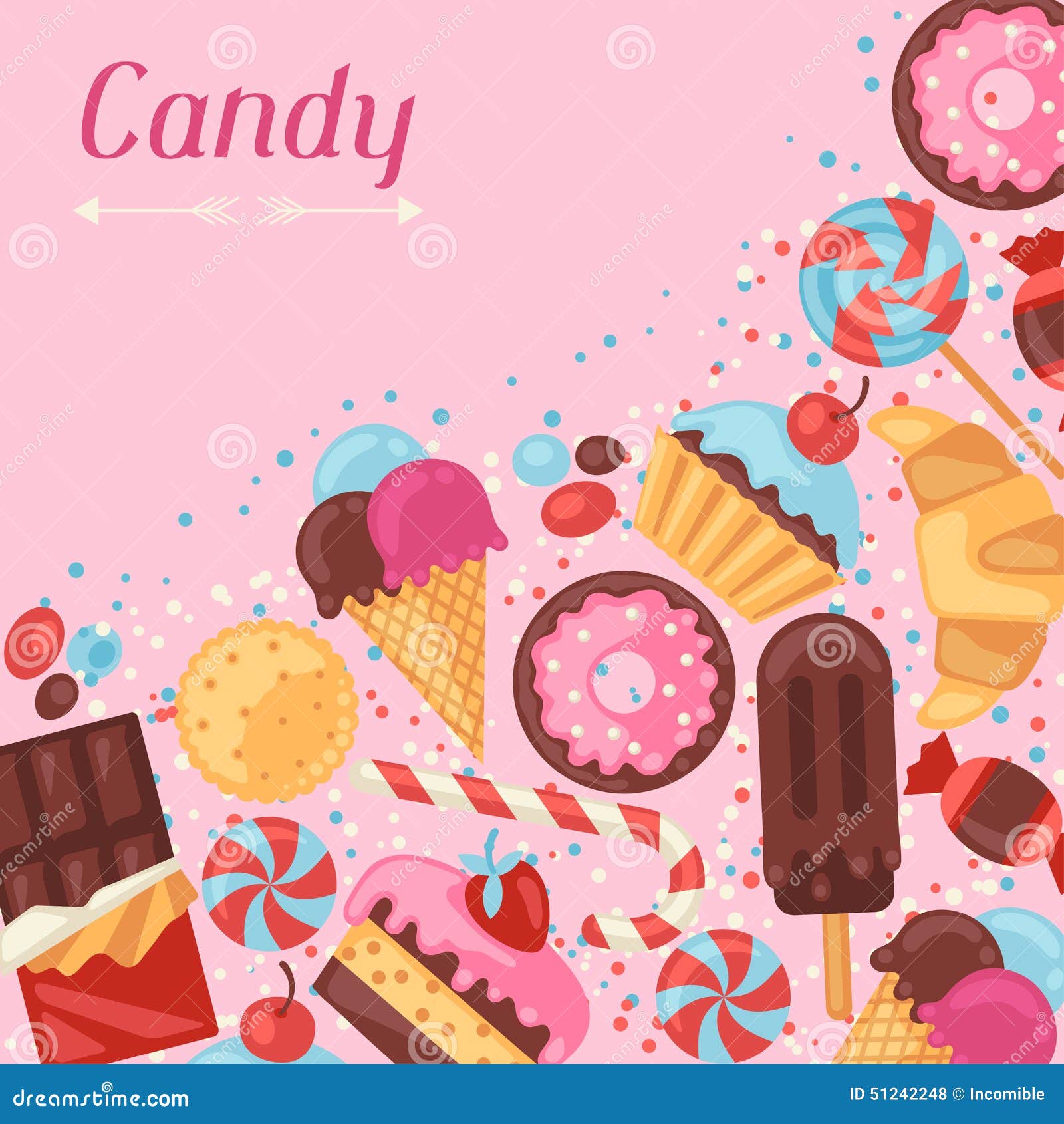 Background with Colorful Various Candy, Sweets and Stock Vector ...