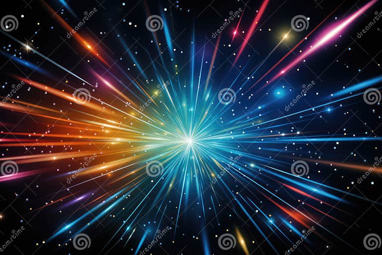 Background with a Comet Explosion and Multi-colored Rays in Space ...