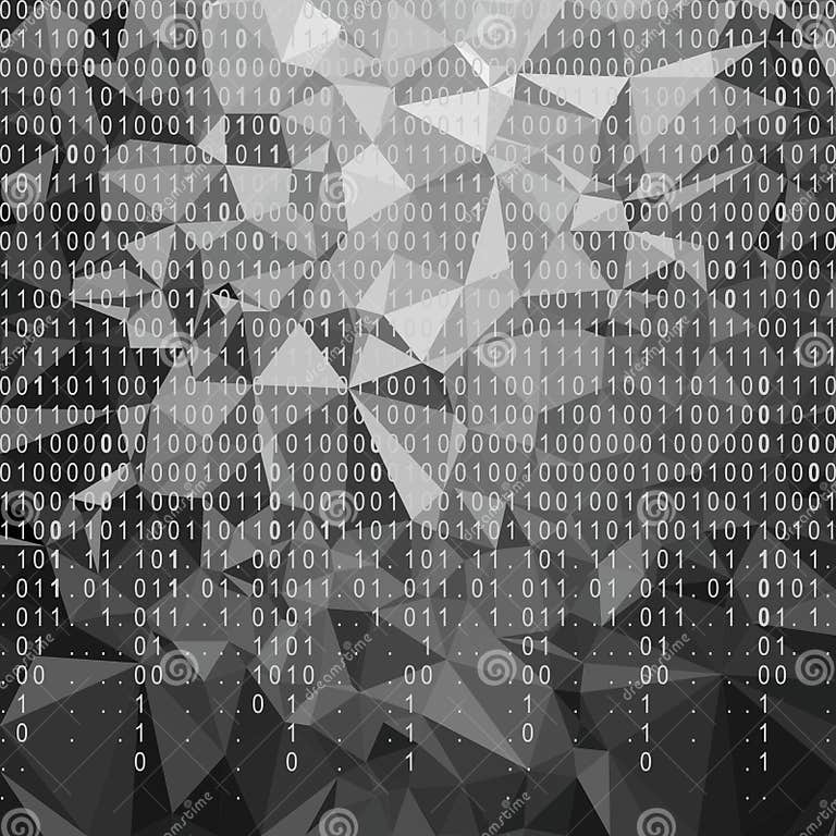 Digital Technology Polygon Wallpaper with Falling Binary Code. Stock ...