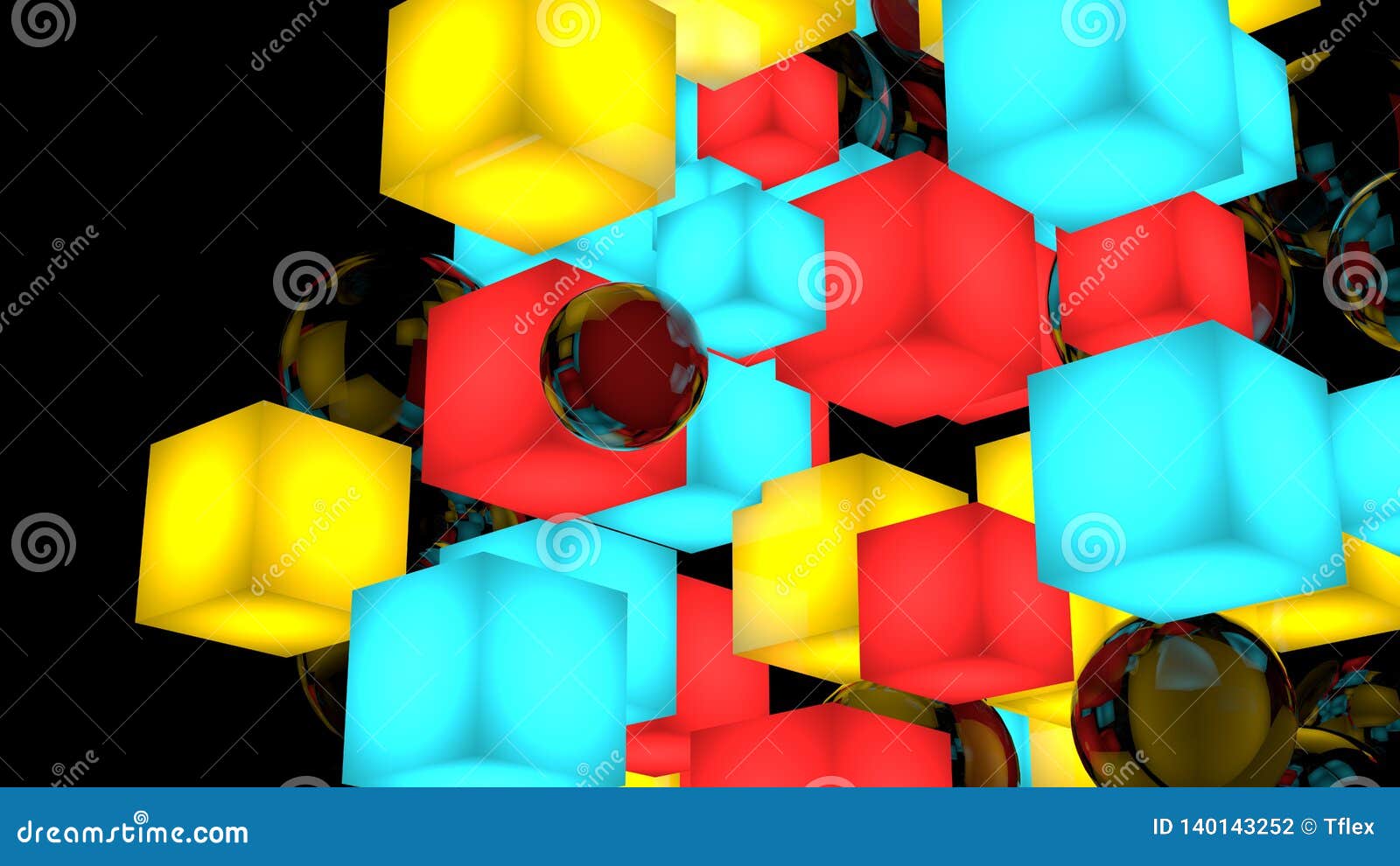 Background Composition with Cubes and Spheres. 3D Render Illustration ...