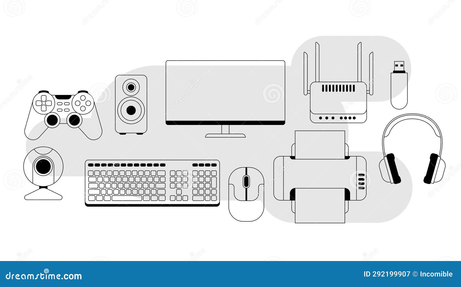 Background with Computer Equipment. Gaming Technology and Work Devices ...