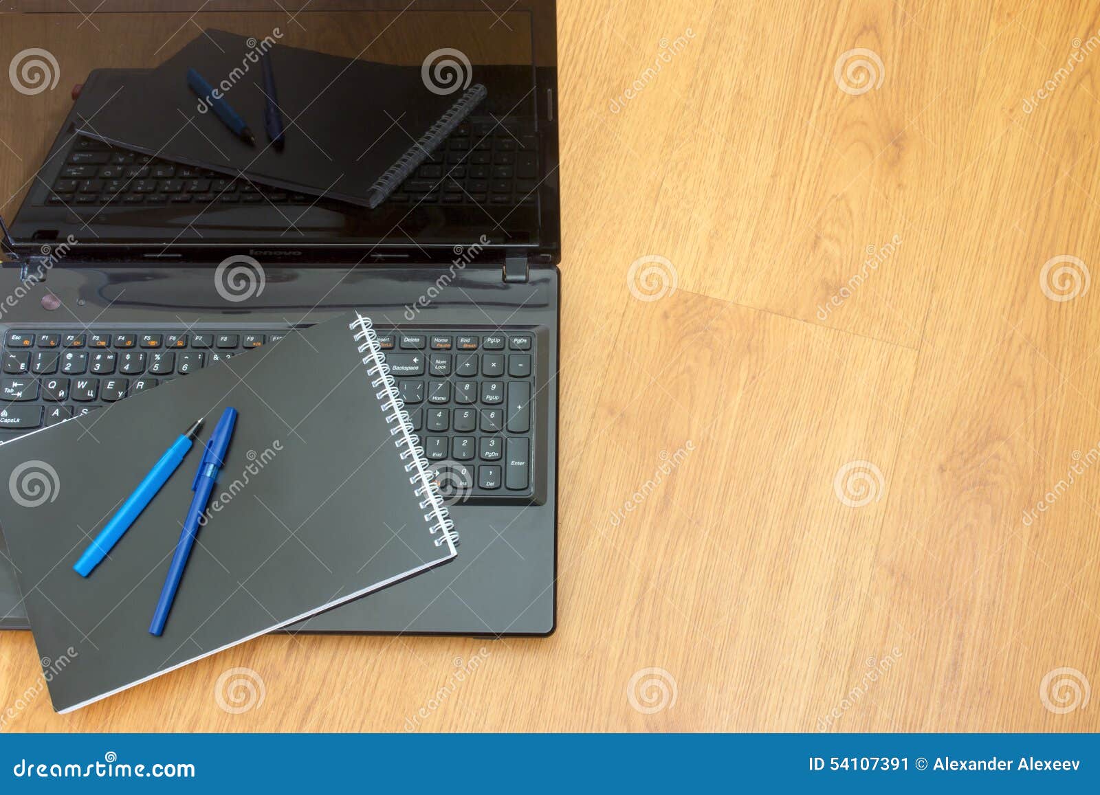 Background Computer, Notebook and Pen on the Table Stock Image - Image ...