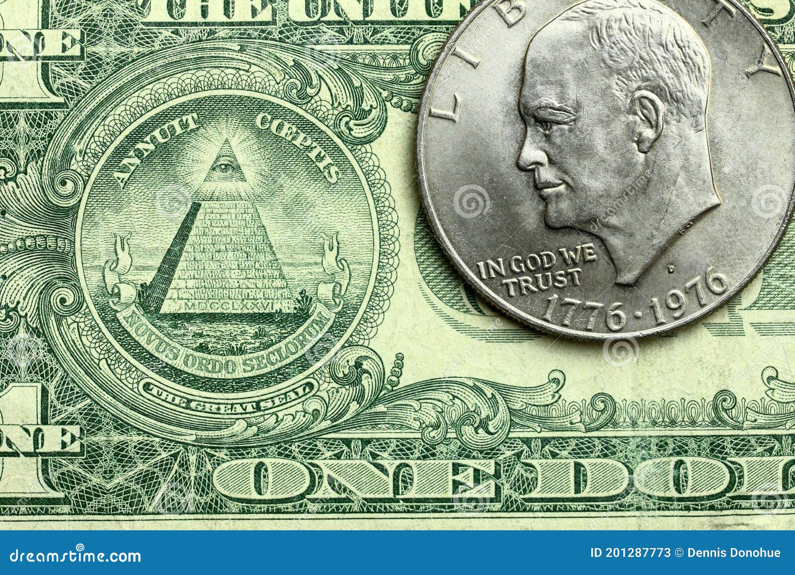 US Currency Concept of Dollar Coin on Dollar Note Stock Image - Image ...