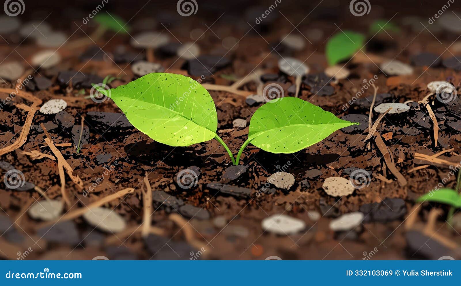 Background Concept, Leaf Growing in Soil. Anime Style Stock Image ...