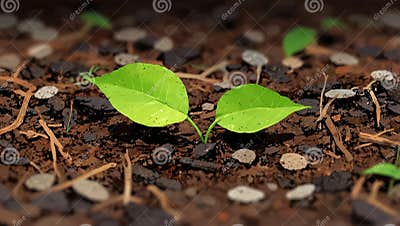 Background Concept, Leaf Growing in Soil. Anime Style Stock Image ...