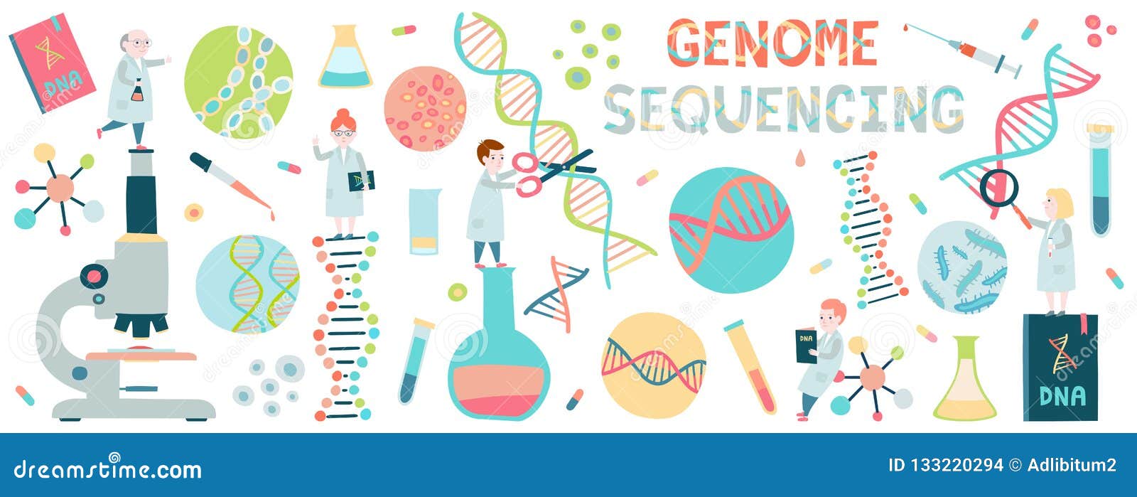Background Concept Of Small Scientists Genome Sequensine Stock Vector