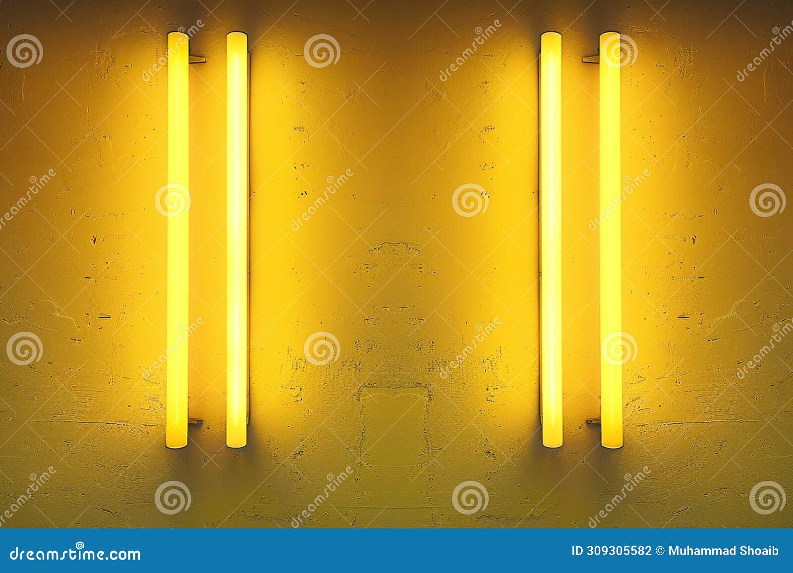 Background Concept Two Yellow Fluorescent Tubes on Textured Yellow Wall ...