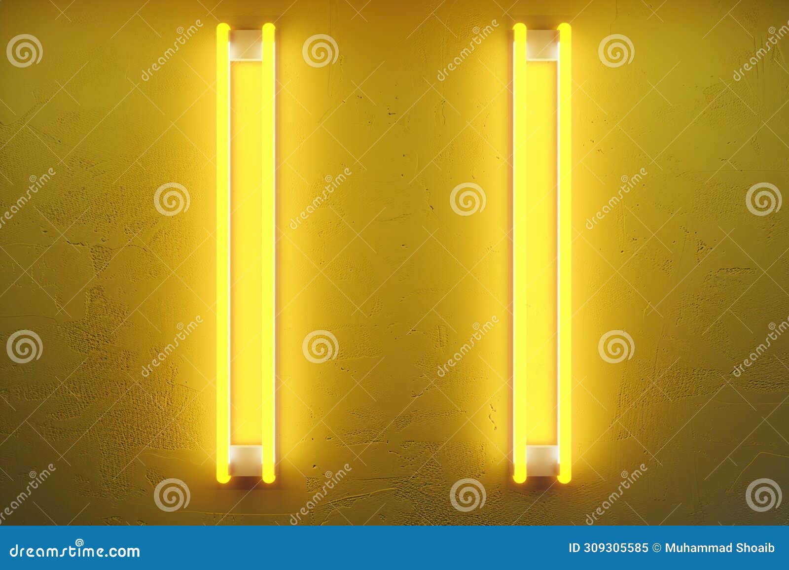 Background Concept Two Yellow Fluorescent Tubes on Textured Yellow Wall ...