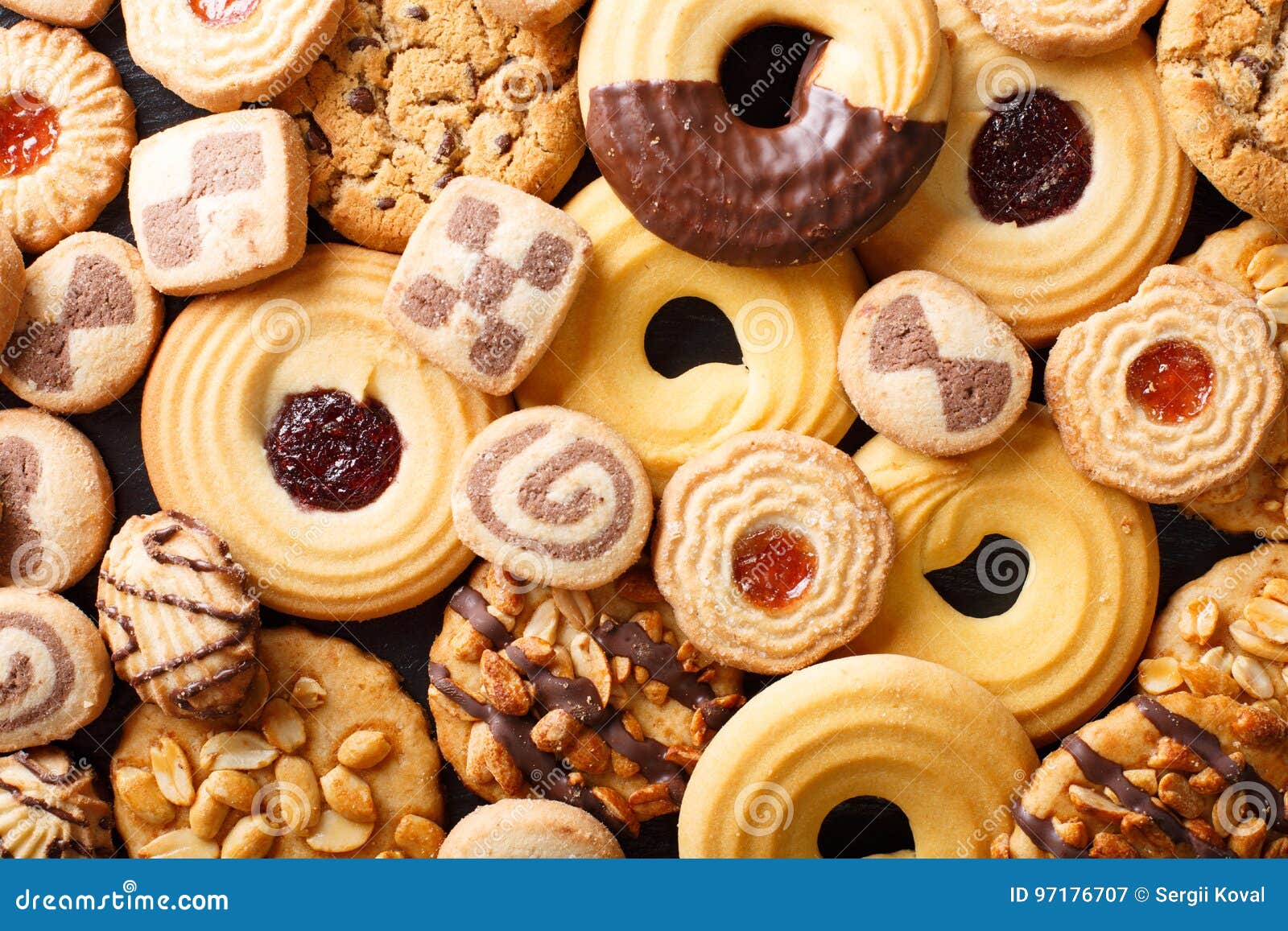Background of Cookies Assorted Close-up. Horizontal Top View Stock ...