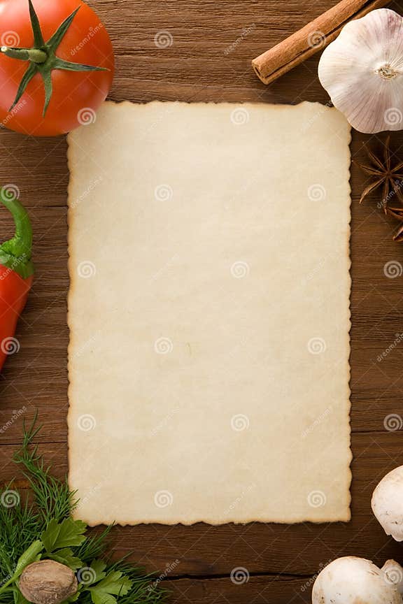 Background for Cooking Recipes Stock Photo - Image of garlic, parchment ...