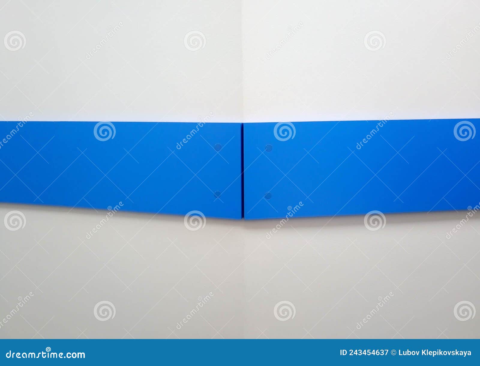 Background of the Corner of a White Wall with a Blue Stripe Stock Image ...