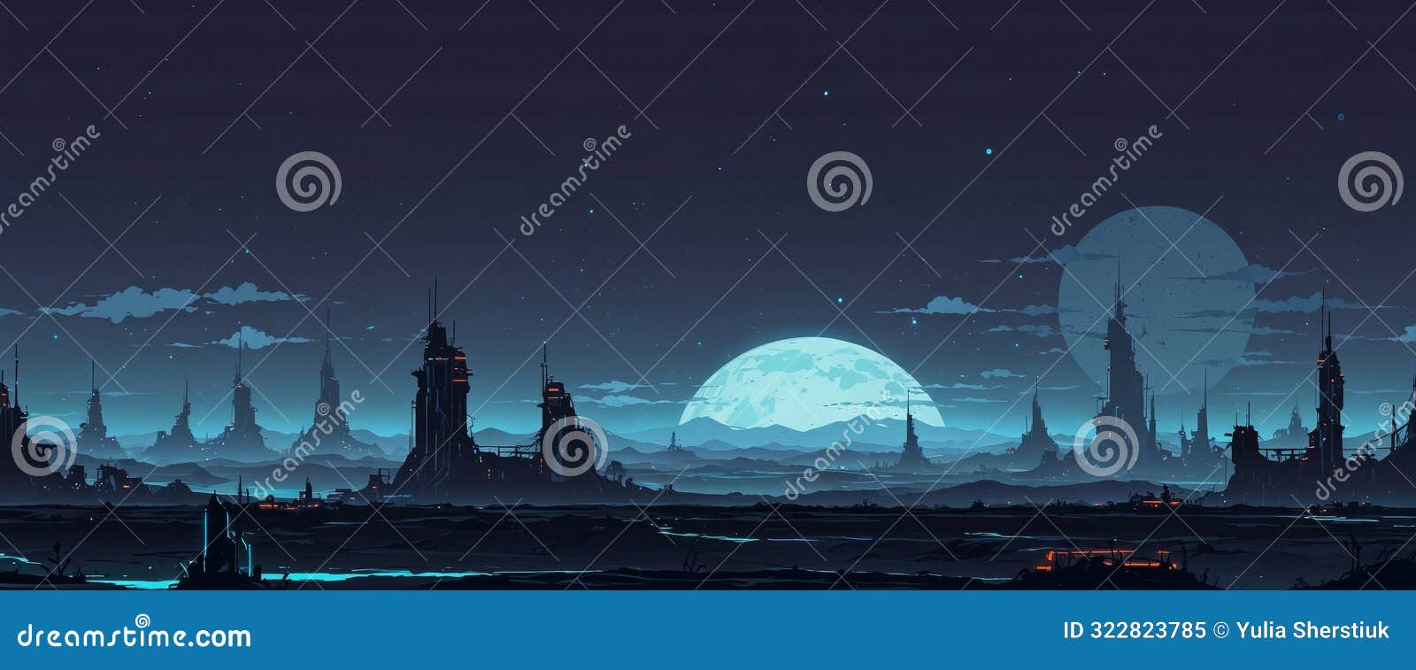 Background Covered with Future Moon City, 2D Front View, Game Backdrop ...
