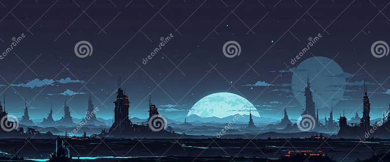 Background Covered with Future Moon City, 2D Front View, Game Backdrop ...