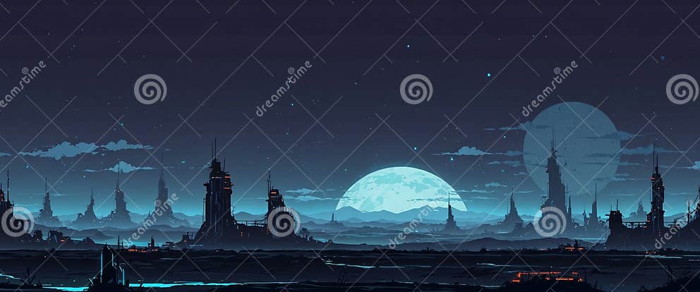 Background Covered with Future Moon City, 2D Front View, Game Backdrop ...