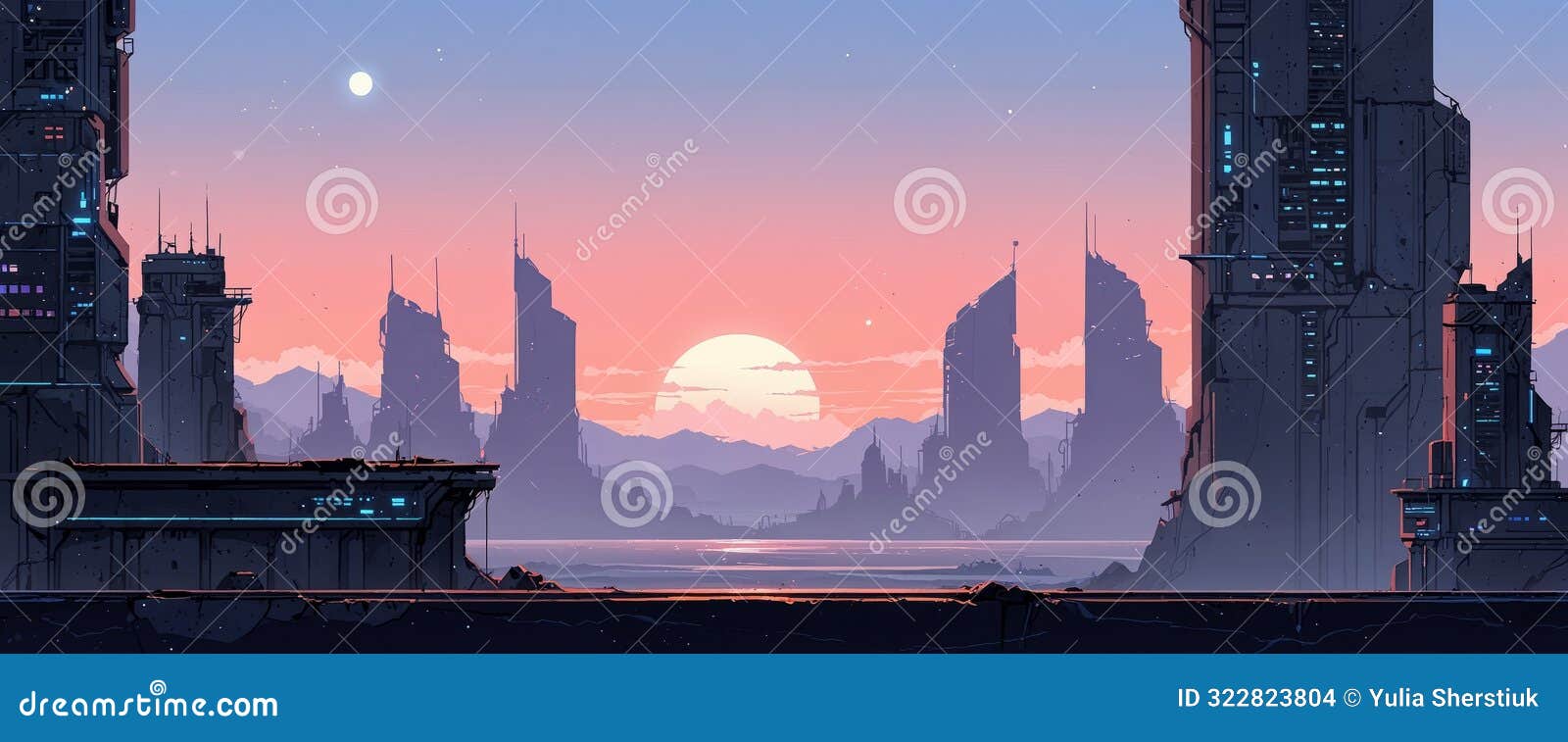 Background Covered with Future Moon City, 2D Front View, Game Backdrop ...