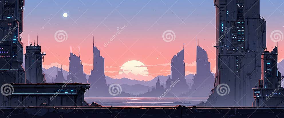 Background Covered with Future Moon City, 2D Front View, Game Backdrop ...