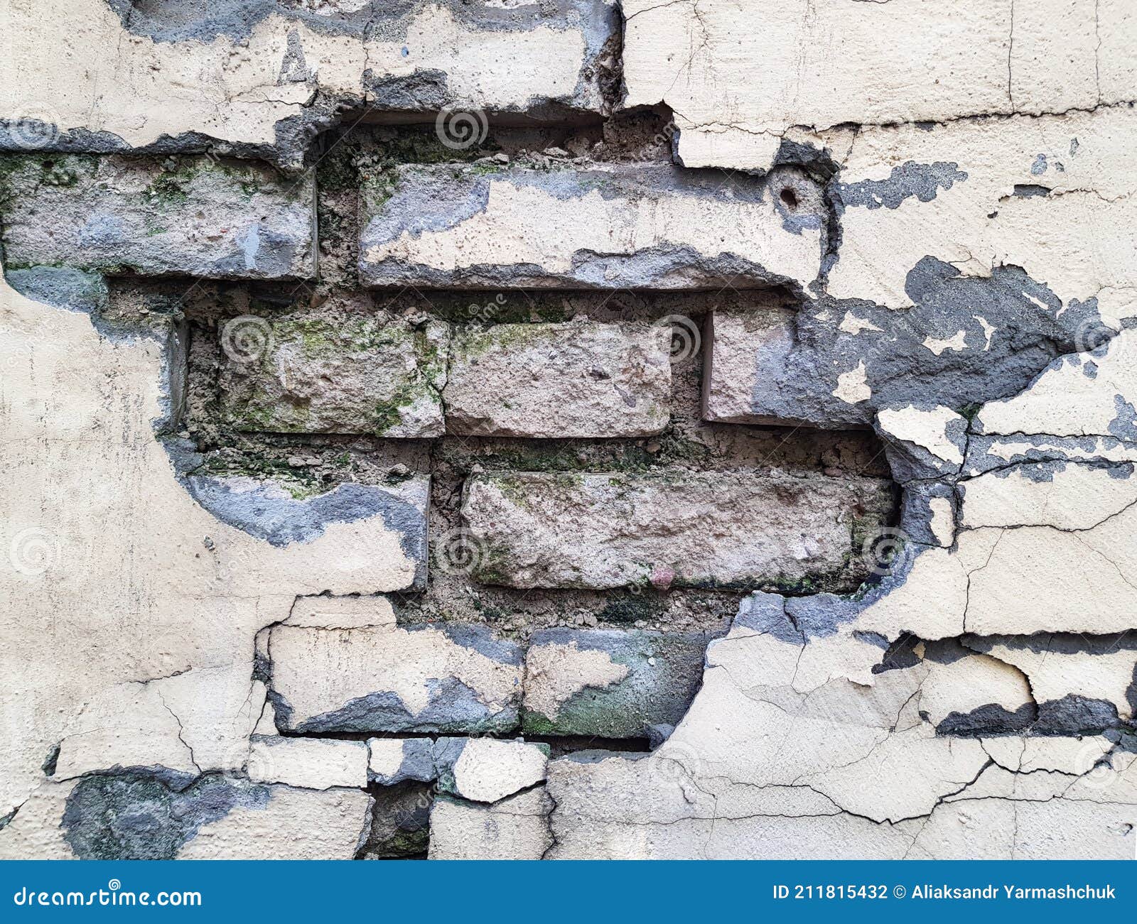 Background of a Crumbling Brick Wall Close-up. the Texture of a Crumbling Wall Stock Photo ...