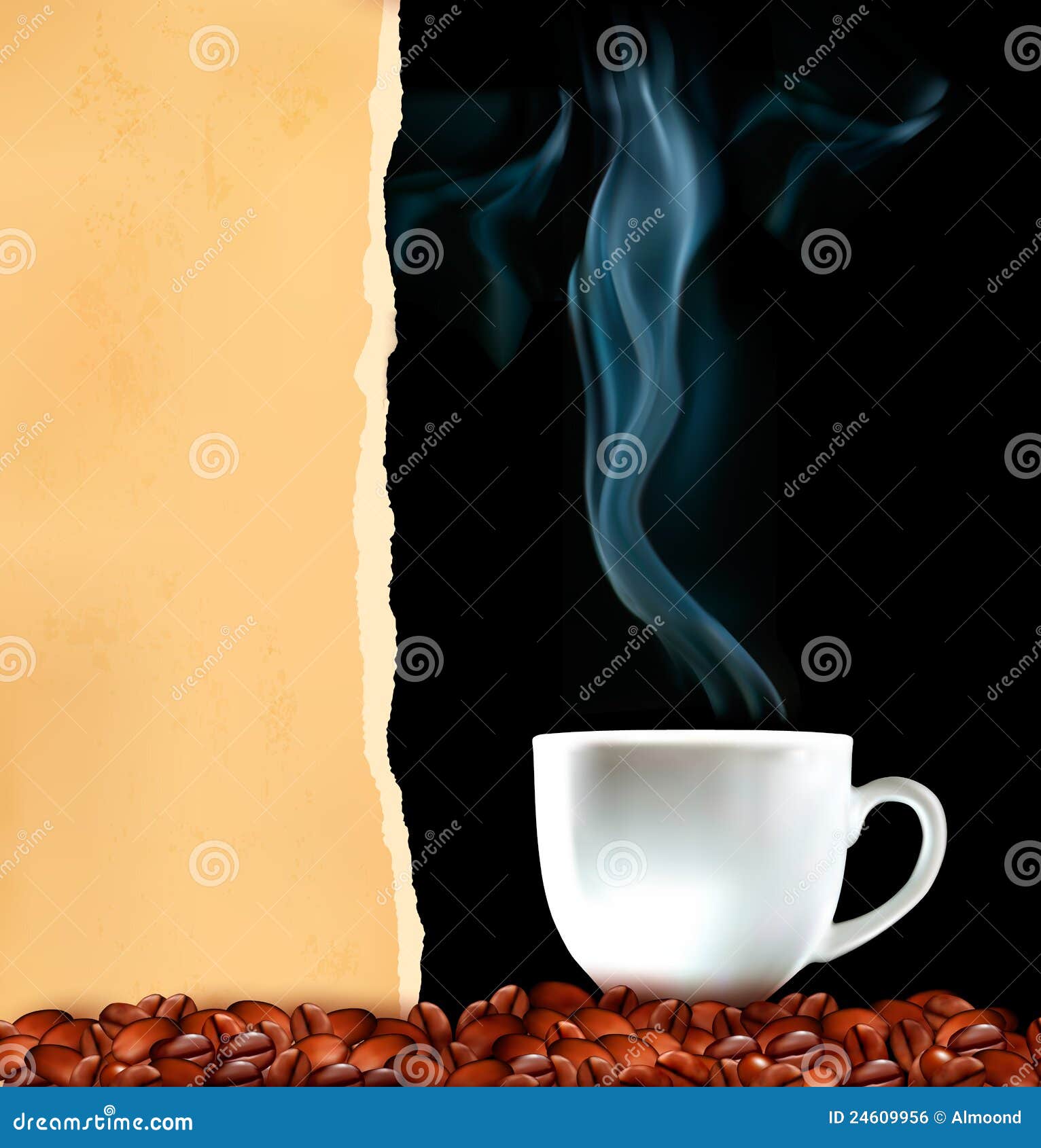 Background With Cup Of Coffee And Old Ripped Paper Vector Illustration ...