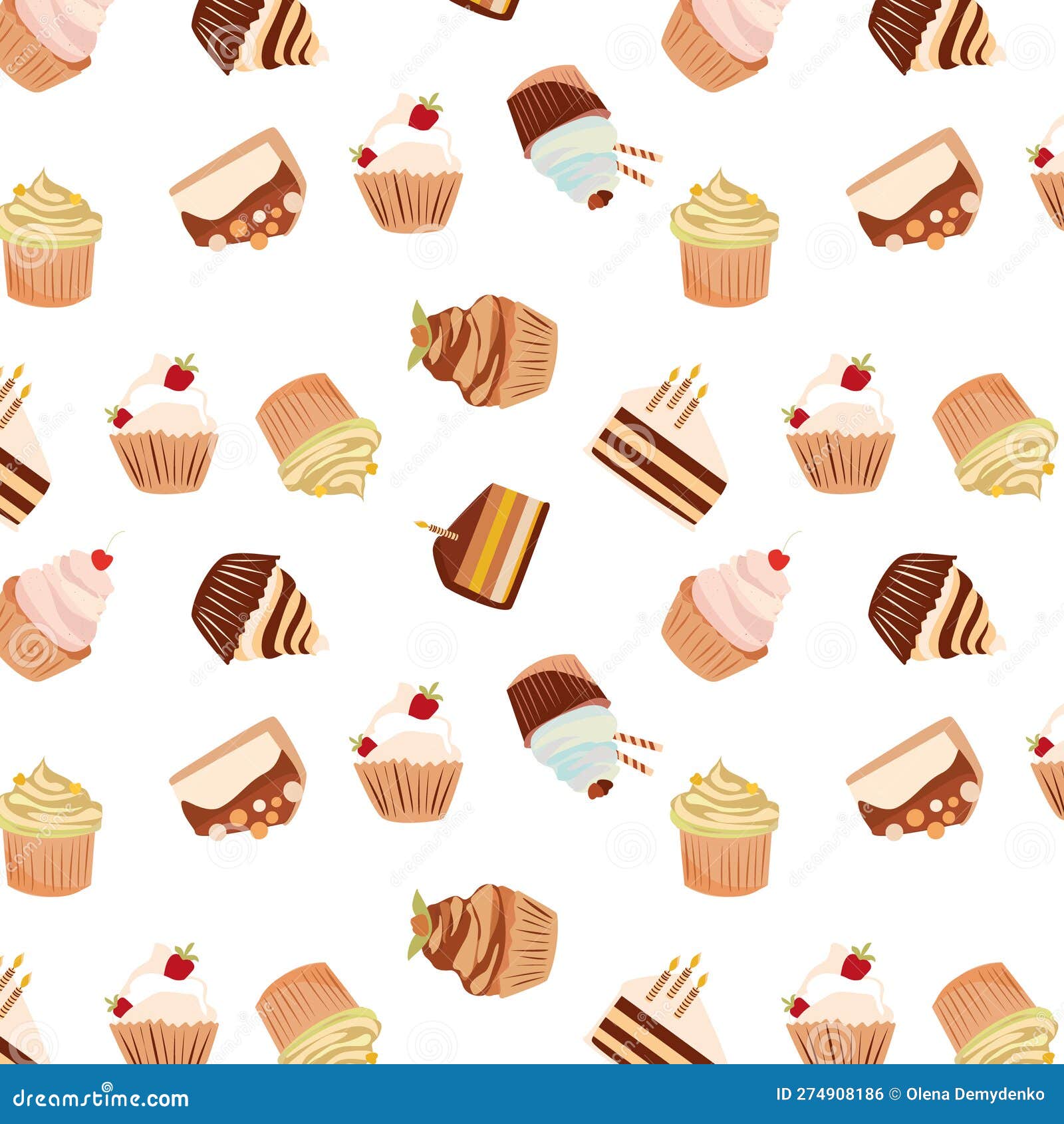Background Cupcakes and Cake Seamless Pattern. Wrapping Gift Paper ...