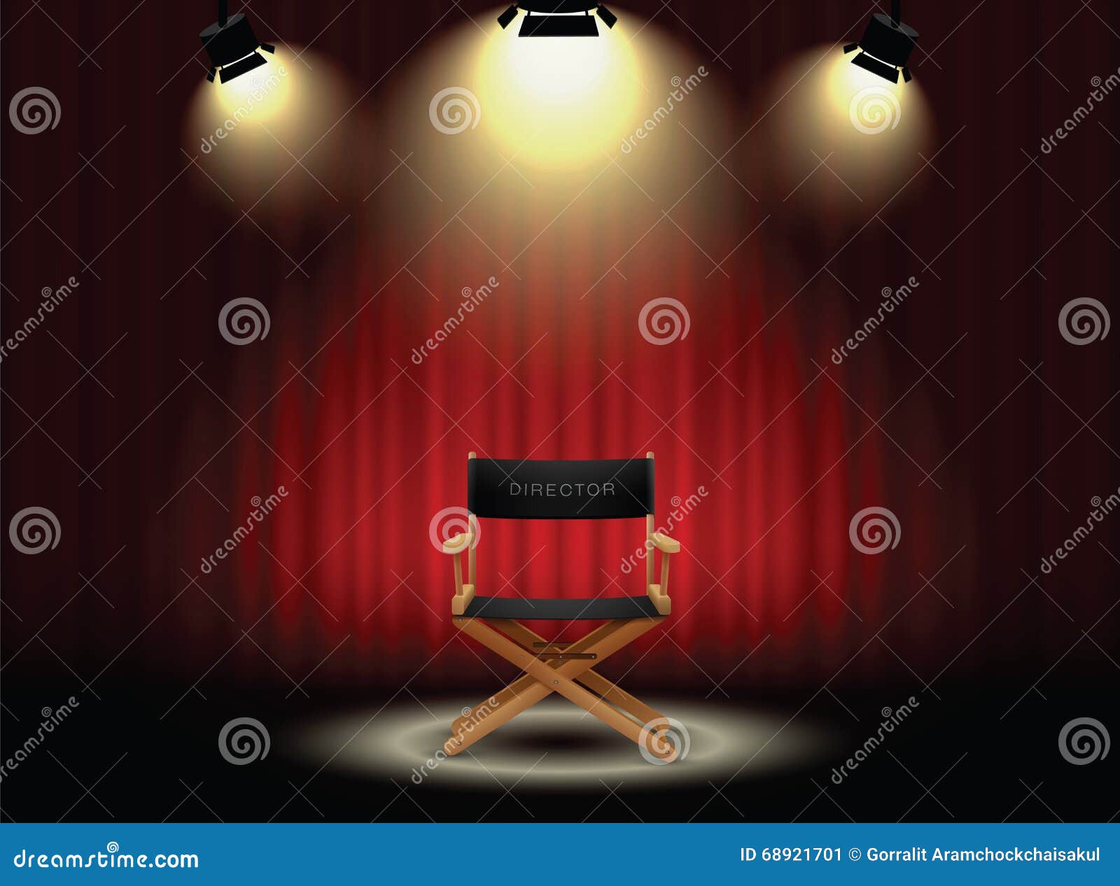 Background Curtain and Director S Chair with Spotlight Stock Vector ...