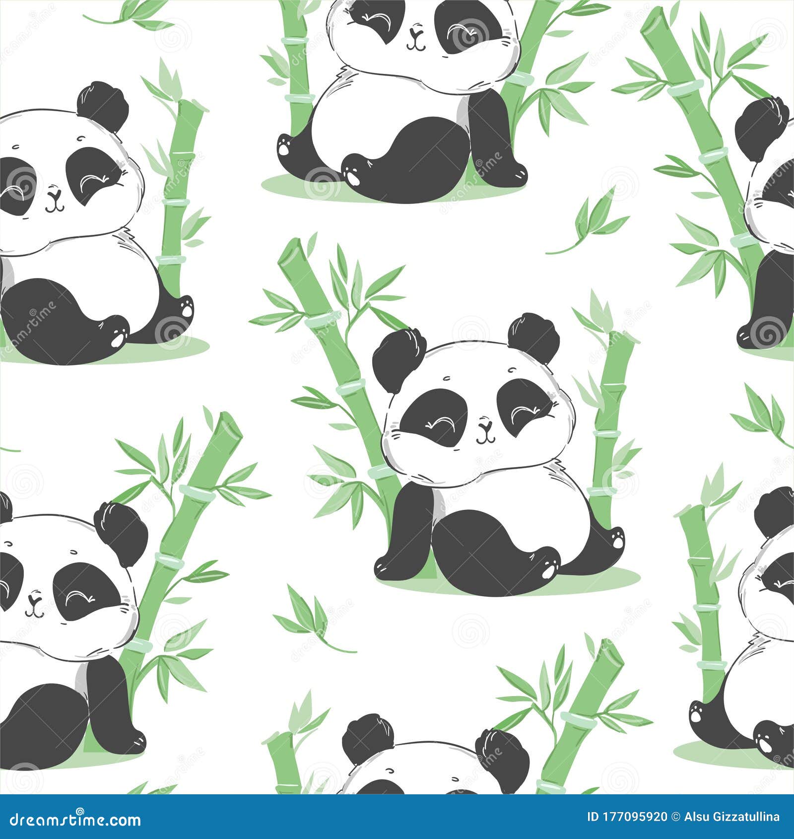 Background With Cute Pandas And Bamboo, Vector Illustration. Cartoon ...