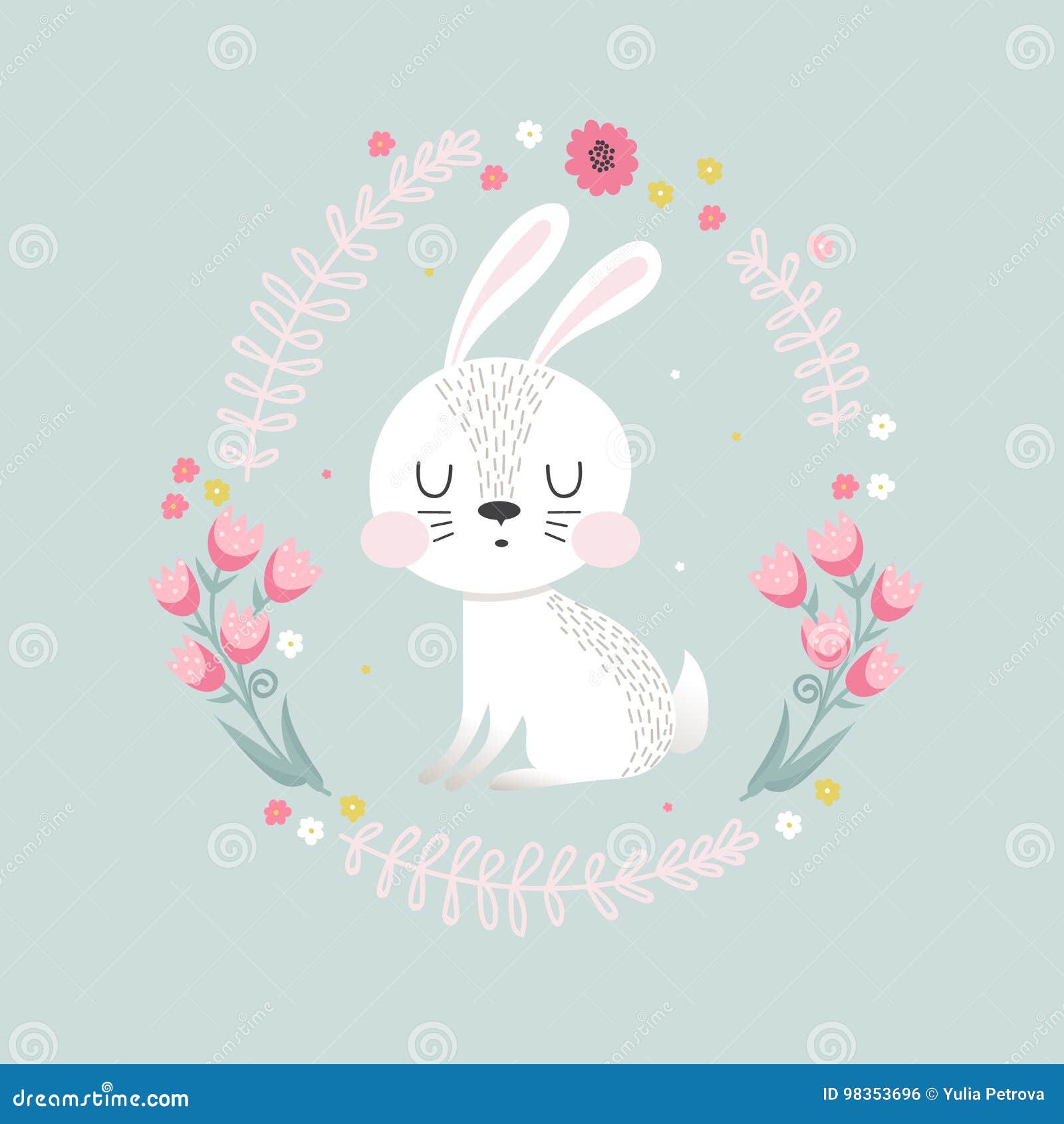Cute Rabbit with Floral Frame Stock Vector - Illustration of animal ...