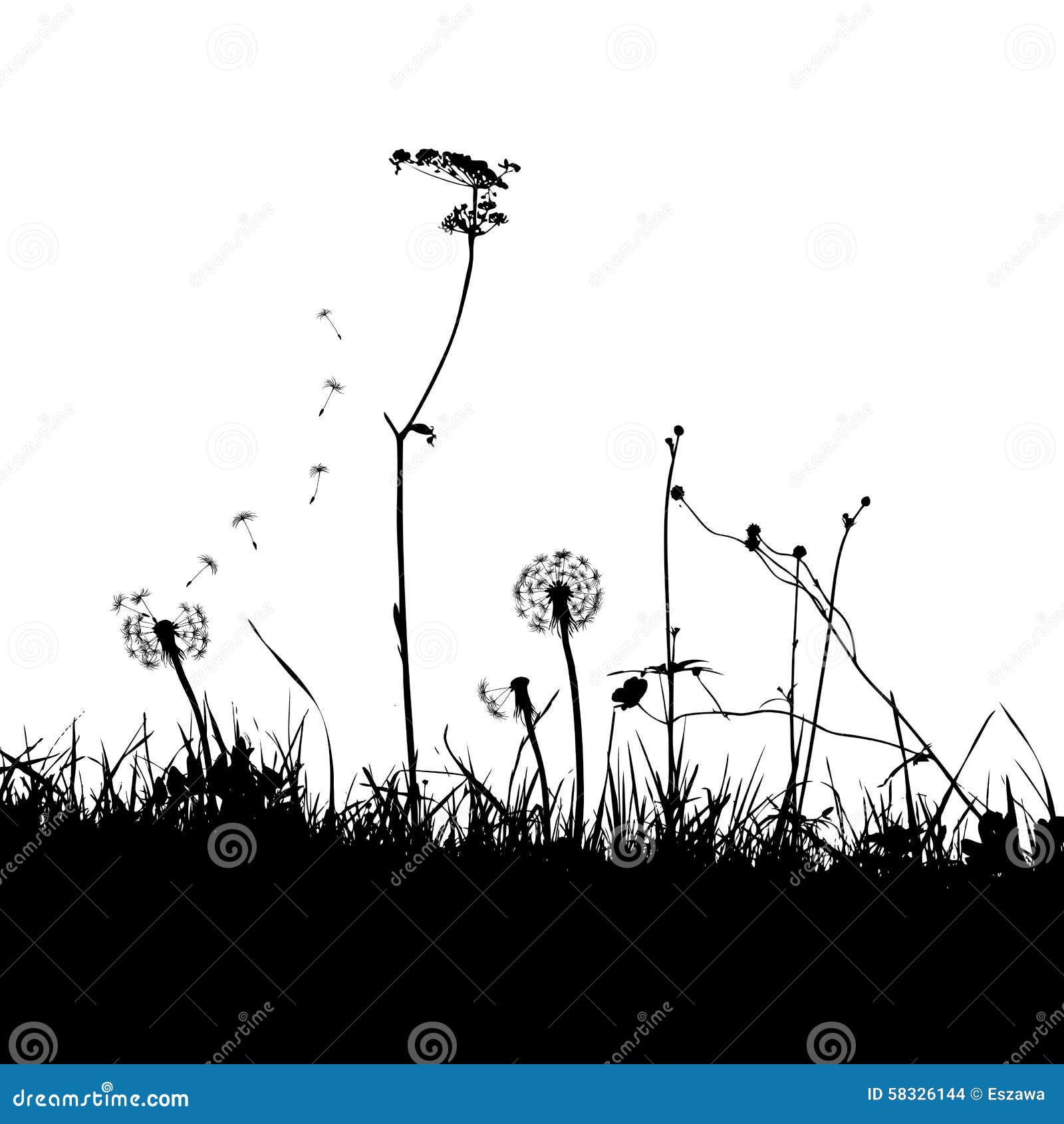 The Background with Dandelions and Weeds Stock Vector - Illustration of ...