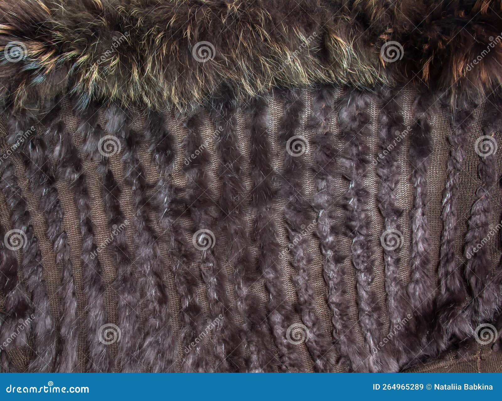 Background from Dark Brown Fur and Wool. Combined Knitted Fur Product ...