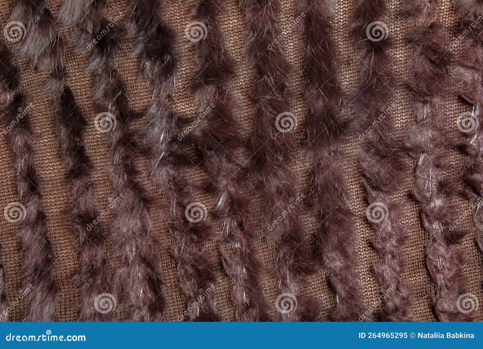 Background from Dark Brown Fur and Wool. Combined Knitted Fur Product ...