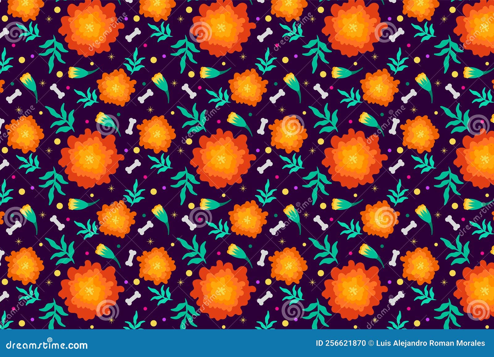 Background With Day Of The Dead Pattern With Cempasuchil Flowers And ...