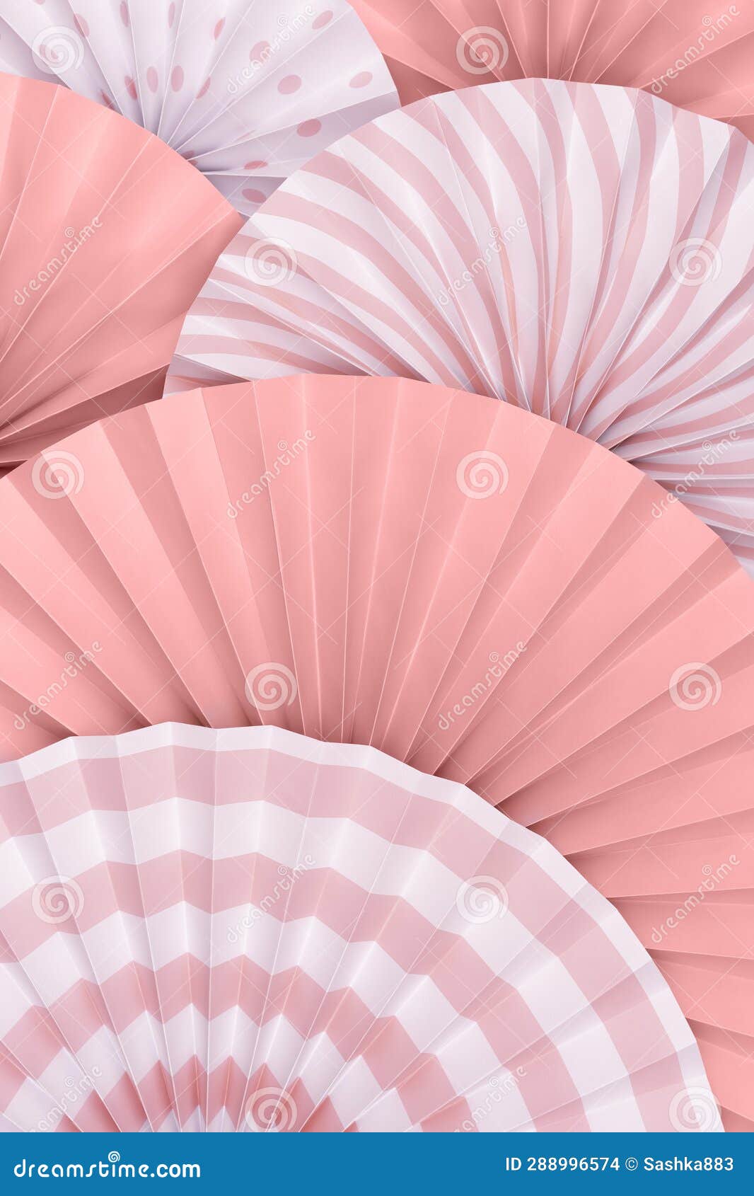 Background of Decorative Pink Paper Fans with Various Ornaments Stock ...