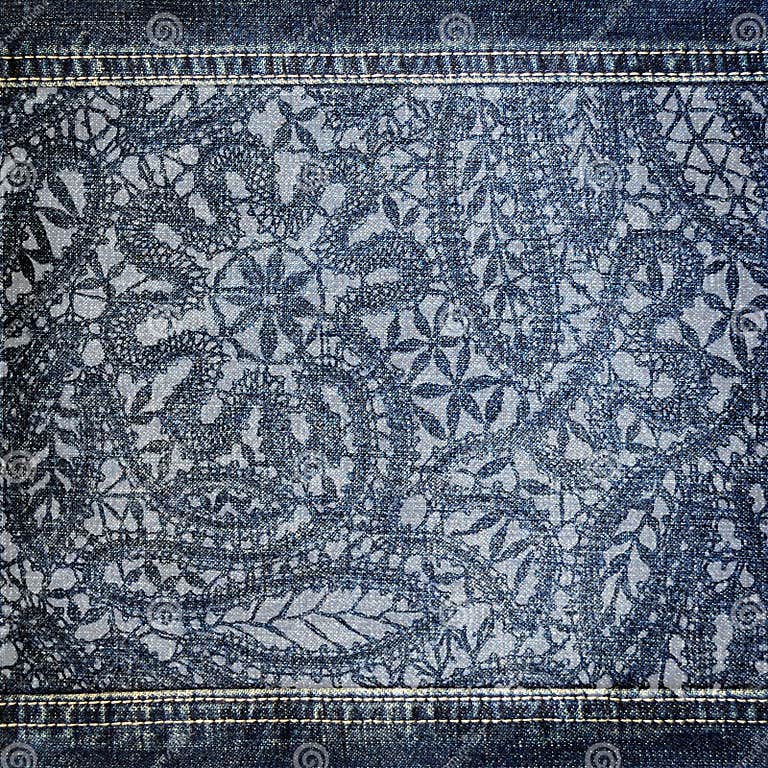 Background Denim Texture with Lace Pattern Stock Image - Image of ...