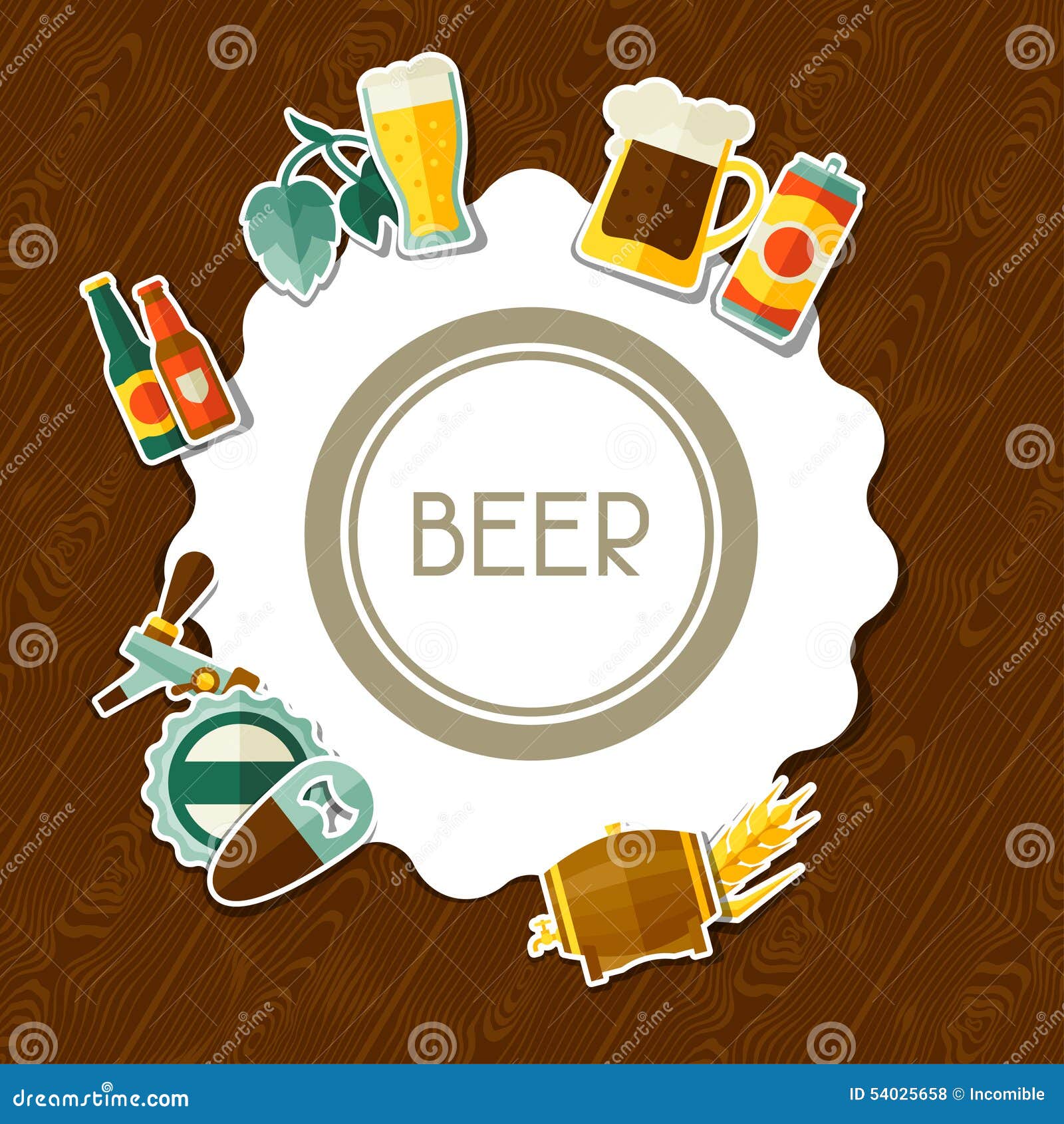 Background Design with Beer Sticker Icons and Stock Vector ...