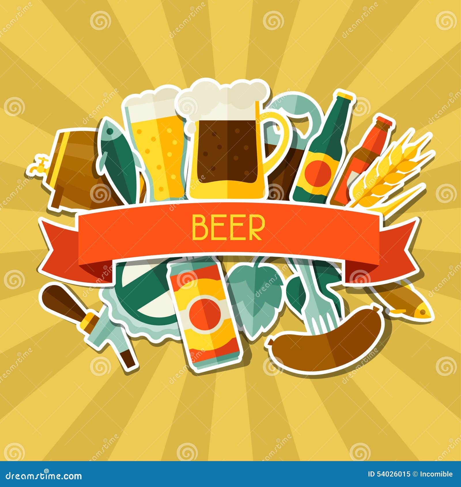 Background Design with Beer Sticker Icons and Stock Vector ...