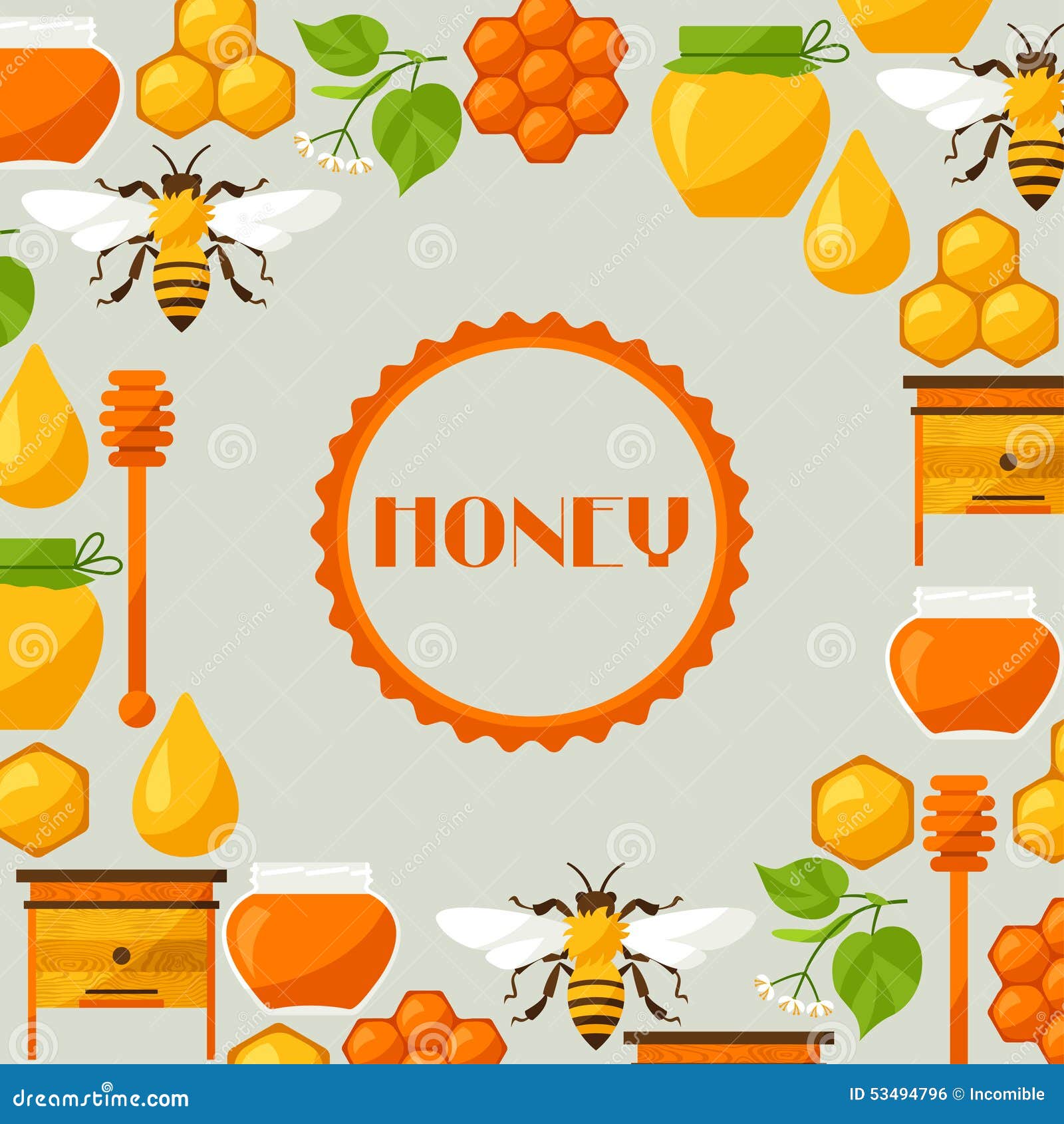 Background Design with Honey and Bee Objects Stock Vector ...