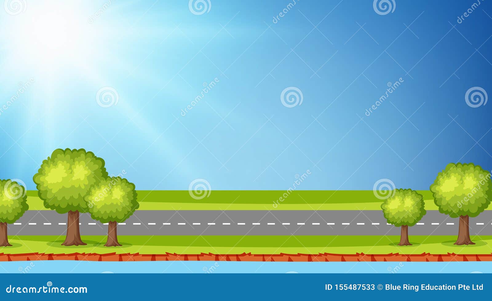 Background Design of Landscape with Road Along River Stock Vector ...