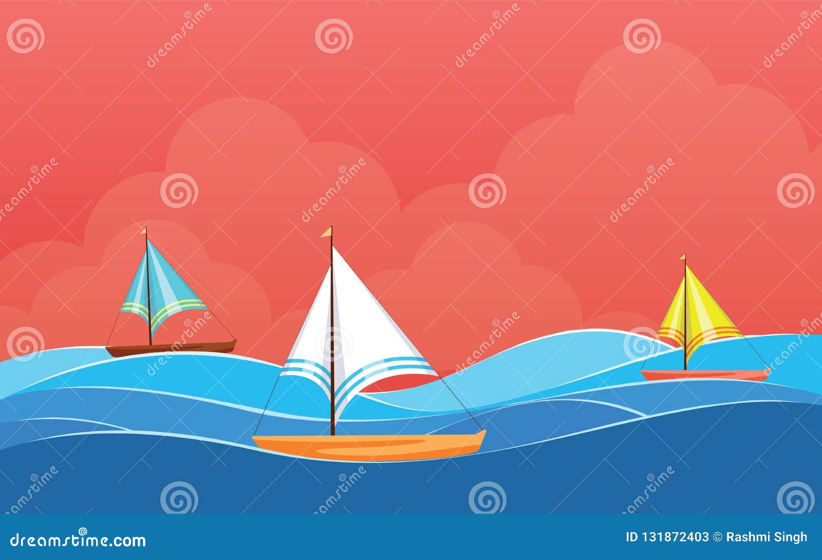 Background Design with Sailing Boat, Desktop Wallpaper Vector Stock ...