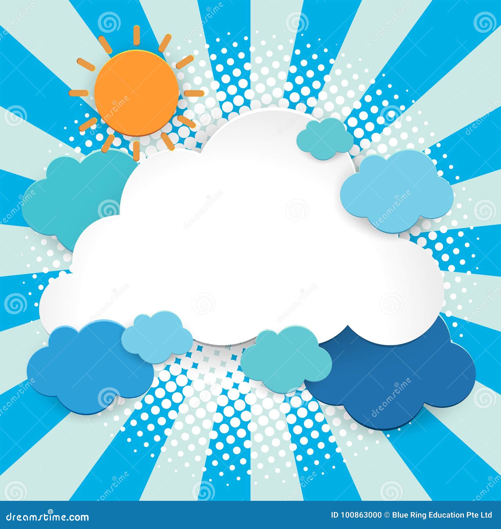 Background Design with Sun and Clouds Stock Vector - Illustration of ...