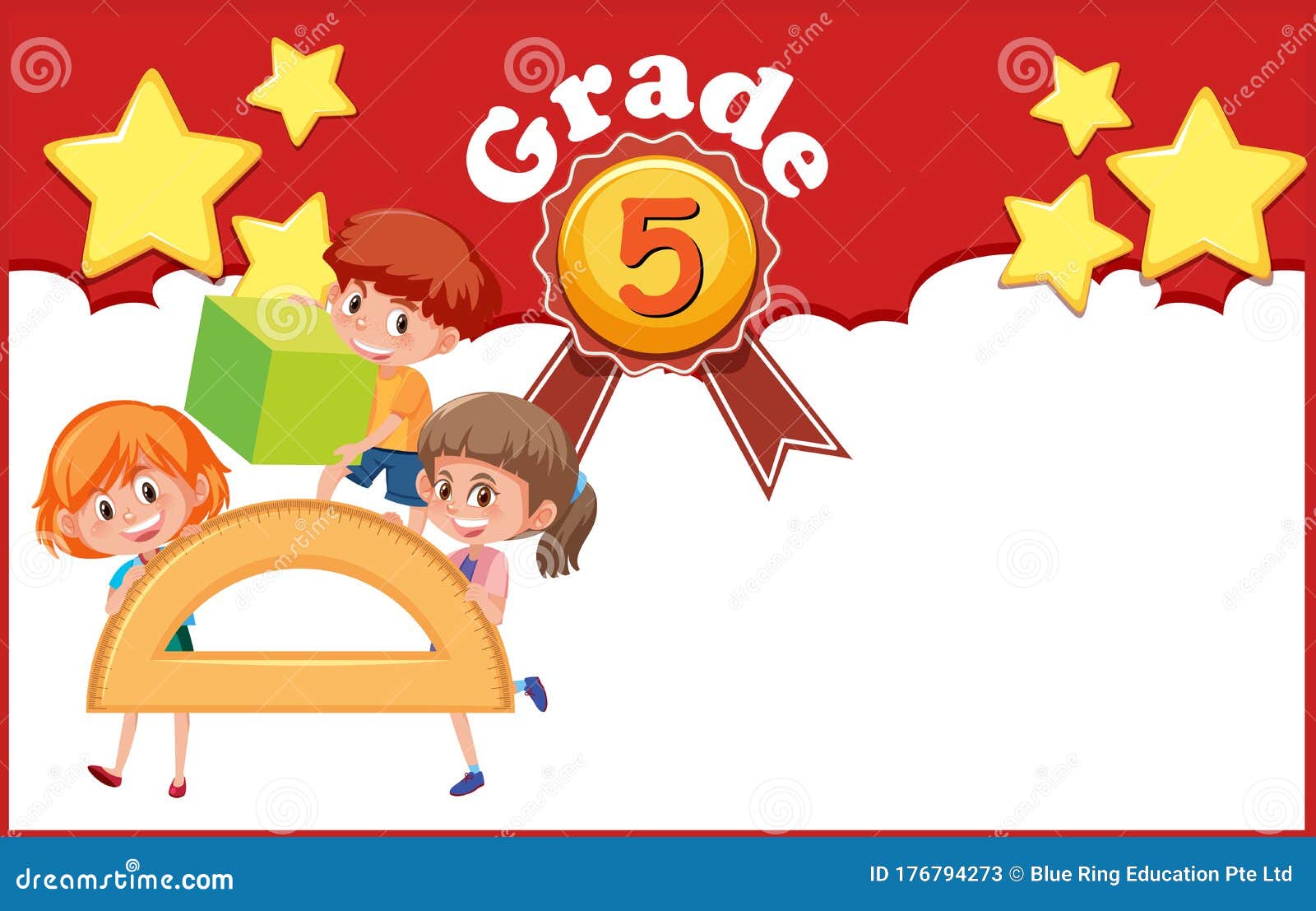 Background Design Template for Grade 5 with Three Happy Kids Stock ...