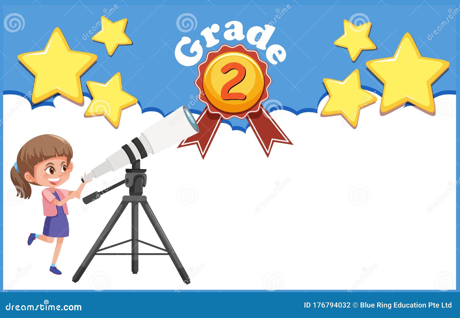 Background Design Template for Grade Two with Girl and Telescope Stock ...