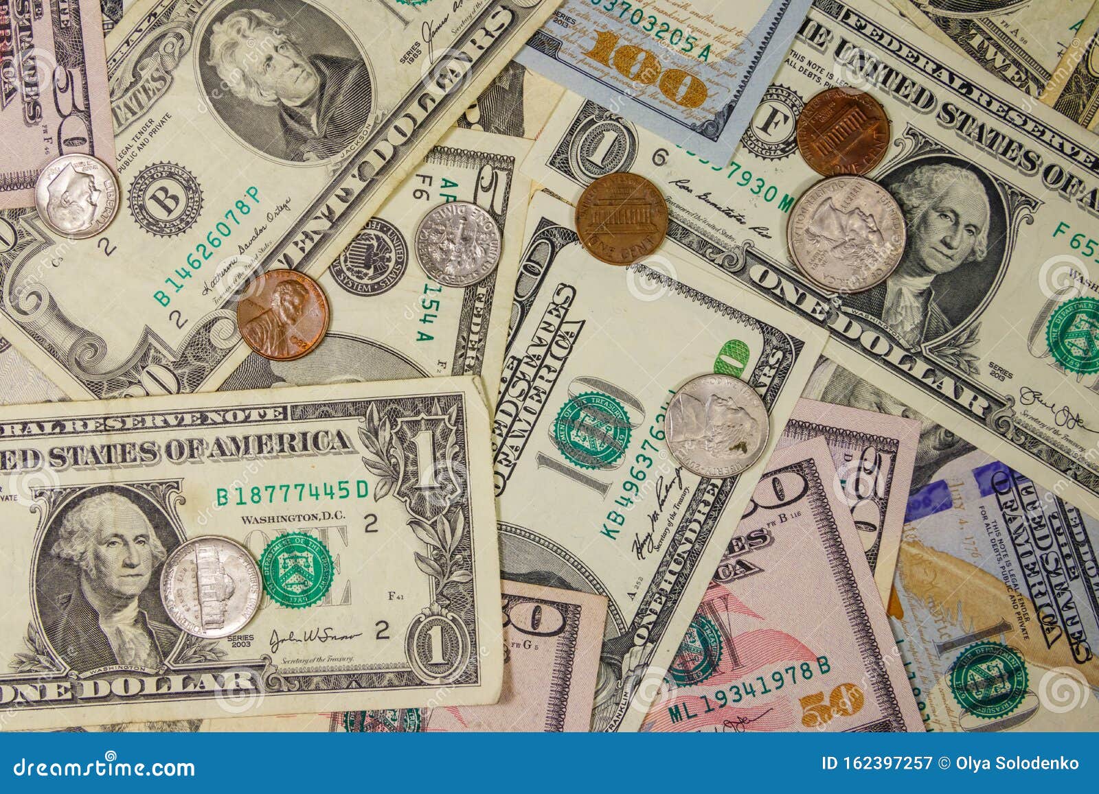 Background of Different American Dollars Bills and Coins Stock Image ...